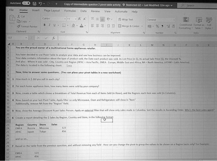 SOLVED: Texts: AiroSaw 18 Seanch File Home Insert Page Layout Formulas Data Review View Automate ...