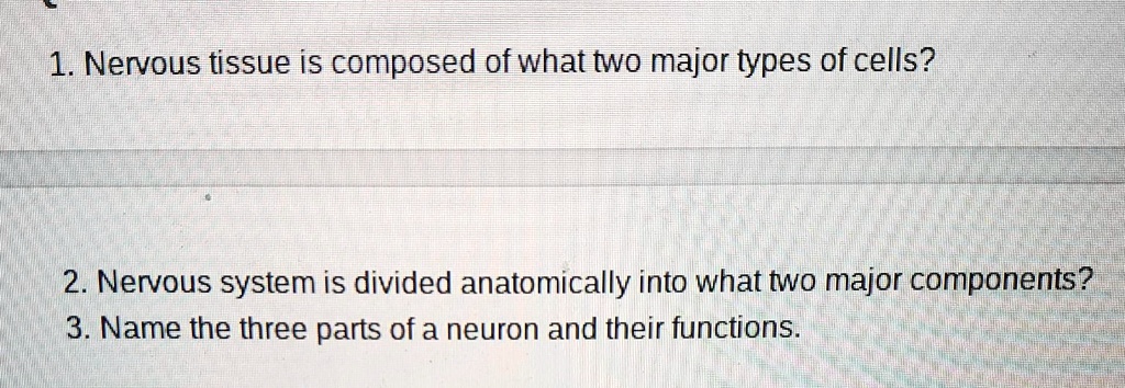 SOLVED: 1. Nervous tissue is composed of what two major types of cells ...