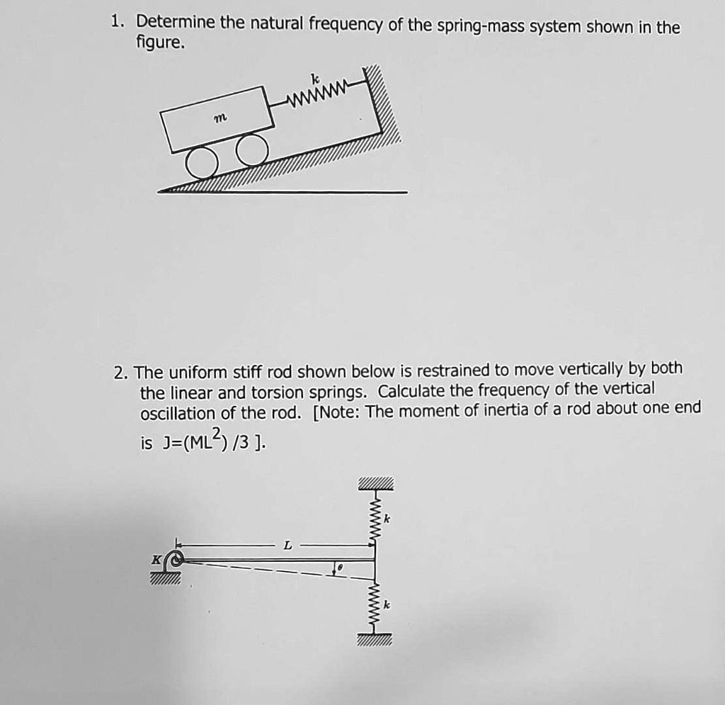 1. Determine the natural frequency of the spring-mass system shown in the figure. k m 2. The ...