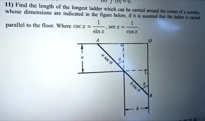 SOLVED: (u) = u. 14) Find the length of the longest ladder whose ...