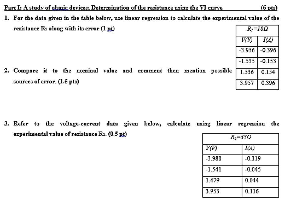 SOLVED: Part I: A study of ohmic devices: Determination of the resistance using the VI curve (6 ...