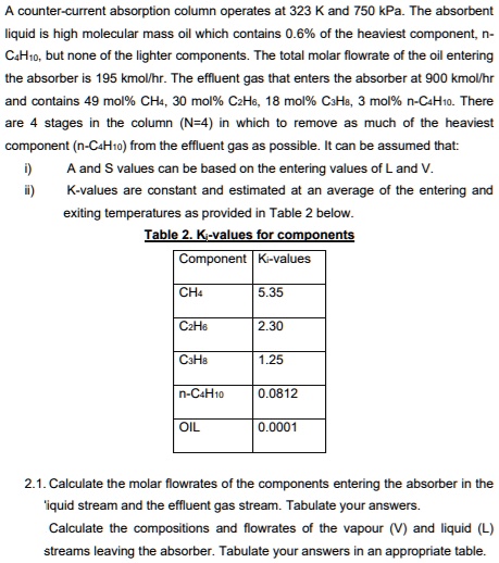 SOLVED: A counter-current absorption column operates at 323 K and 750 ...