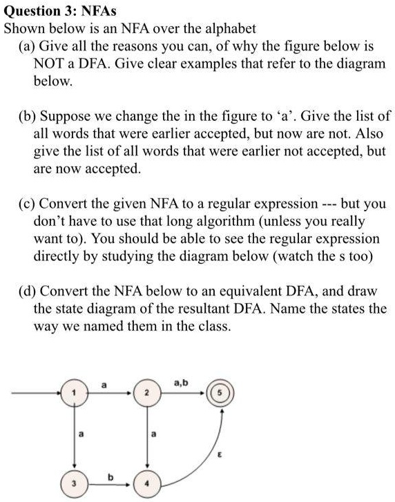 SOLVED: Question 3: NFAs Shown below is an NFA over the alphabet. (a) Give all the reasons why ...