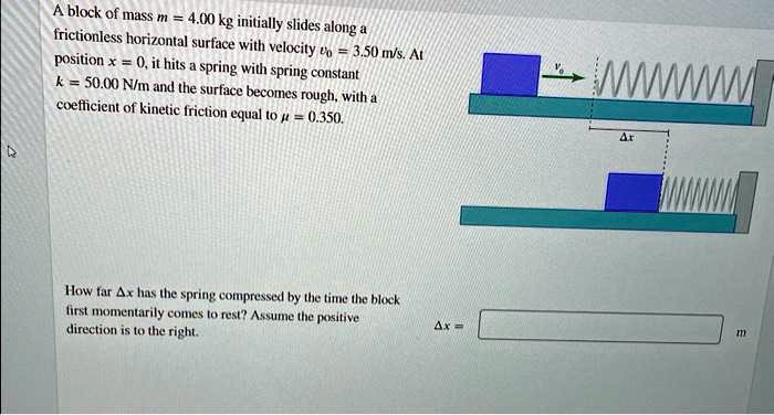 a block of mass m400 kg initially slides along a frictionless horizontal surface with velocity ...