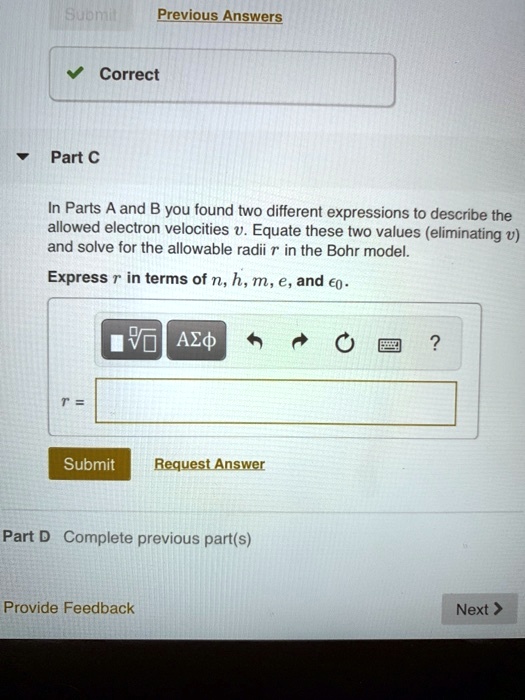 previous answers correct part c in parts a and b you found two different expressions to describe ...