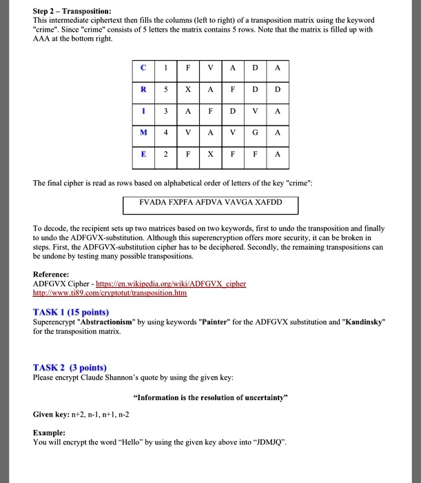 step 2 transposition this intermediate ciphertext then fills the ...