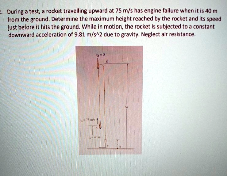 SOLVED: During a test, a rocket travelling upward at 75 m/s has engine ...