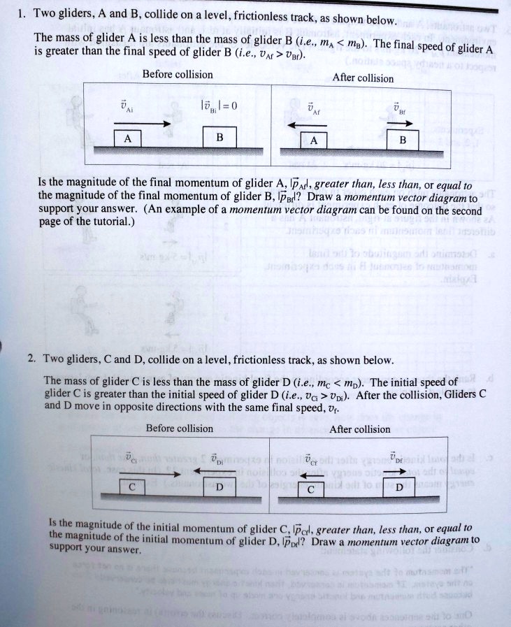 two gliders a and b collide on a level frictionless track as shown ...