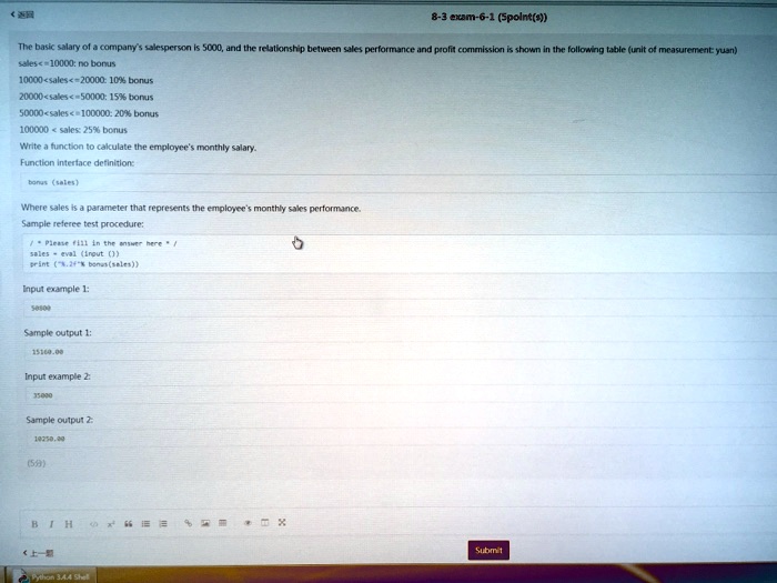 8-3 exam-6-1 (5point(s)) The basic salary of a company's salesperson is ...