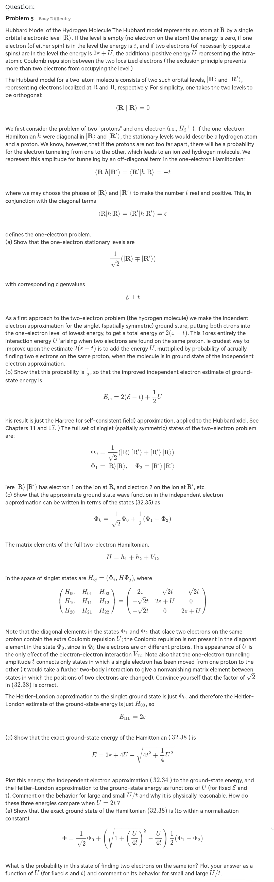 SOLVED: Question: Problem 5 Easy Difficulty Hubbard Model of the ...