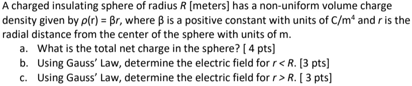 SOLVED: charged insulating sphere of radius R [meters] has a non ...