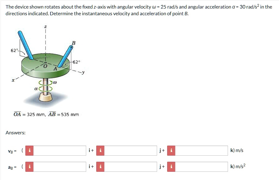 SOLVED: The device shown rotates about the fixed z-axis with angular ... SOLVED: The device shown rotates about the fixed z-axis with angular ...