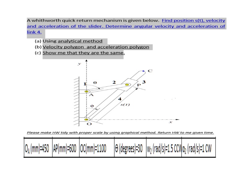 A whithworth quick return mechanism is given below. Find position s(t), velocity and ...