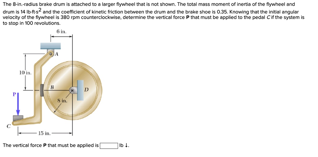 SOLVED: The 8-in.-radius brake drum is attached to a larger flywheel ...