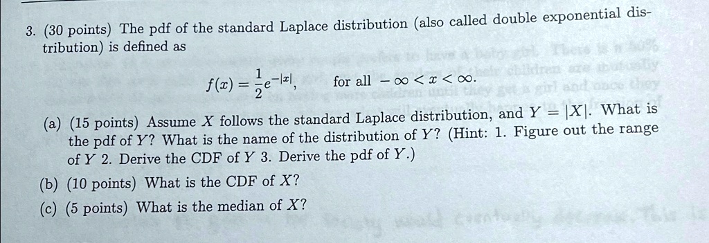 SOLVED: The PDF of the standard Laplace distribution (also called ...