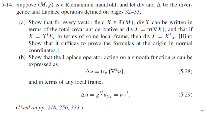 5-14. Suppose (M, g) is a Riemannian manifold, and let div and Δ be the ...