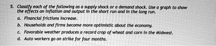 SOLVED: 5. Classify each of the following as a supply shock or a demand ...