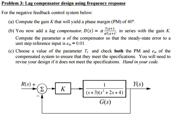 SOLVED: Problem 3: Lag compensator design using frequency response For the negative feedback ...