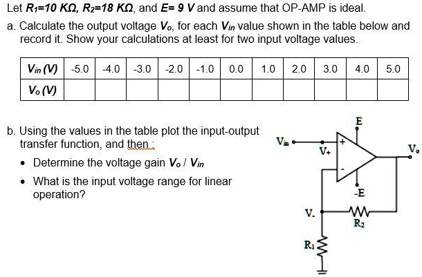 calculate the output voltage vo for each vin value shown in the table ...