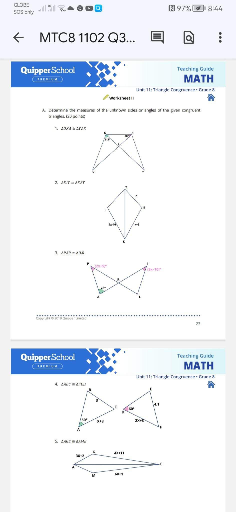 SOLVED: ℚ 97 % 18: 44 2. K I T ≅ K E T 3. P A R ≅ I L R Teaching Guide ...