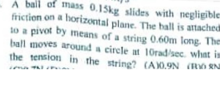 A bail of mass 0.15 kg slides with negligible friction on a horizontal ...