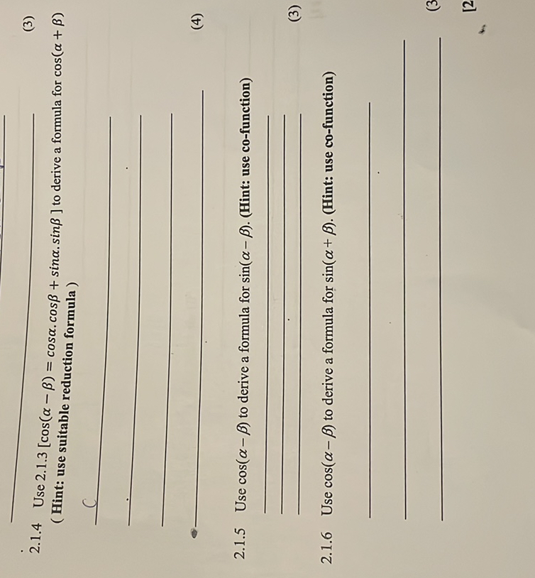 SOLVED: (3) 2.1.4 Use 2.1.3 [cos (α-β)=cosα·cosβ+sinα, sinβ] to derive ...