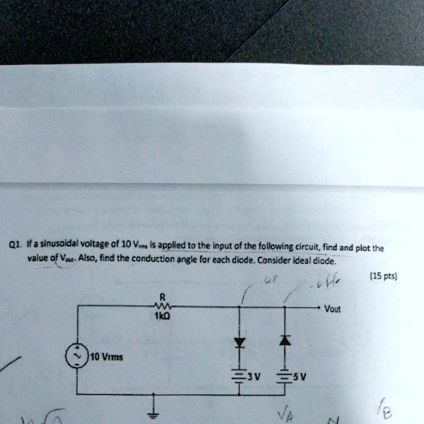 if a sinusoidal voltage of 10 vrms is applied to the input of the following circuit find and ...
