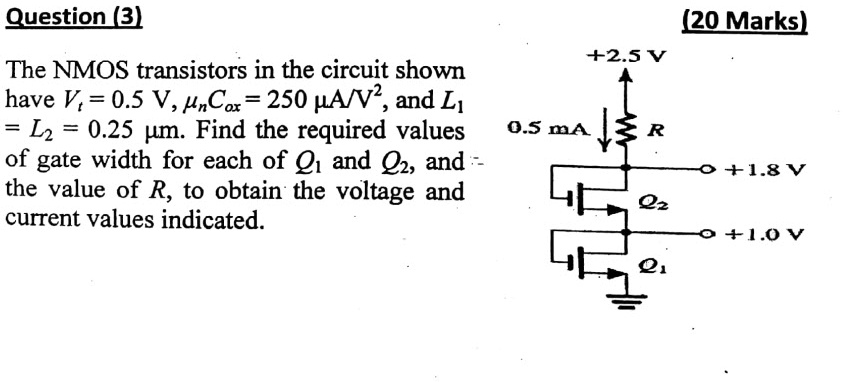 SOLVED: The NMOS transistors in the circuit shown have V = 0.5 V, nCox ...