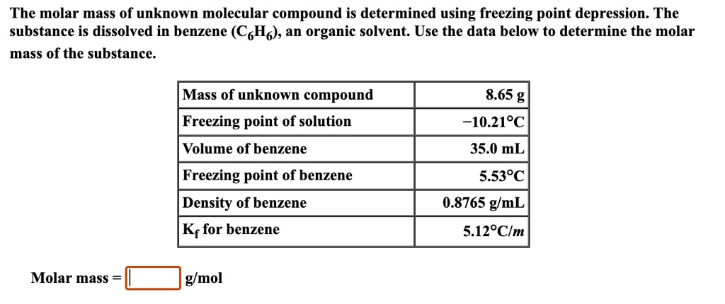 SOLVED: The molar mass of unknown molecular compound is determined ...