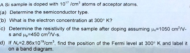 SOLVED: A Si sample is doped with 10^17 /cm^3 atoms of acceptor atoms ...