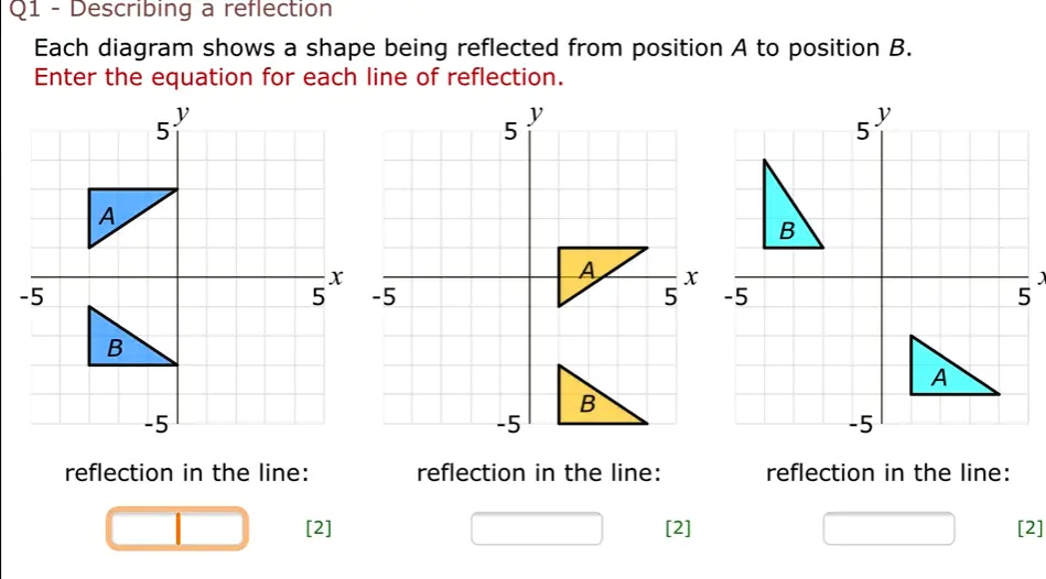 SOLVED: Q1 Describing a reflection: Each diagram shows a shape being ...