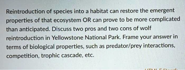 SOLVED: Reintroduction of species into a habitat can restore the ...