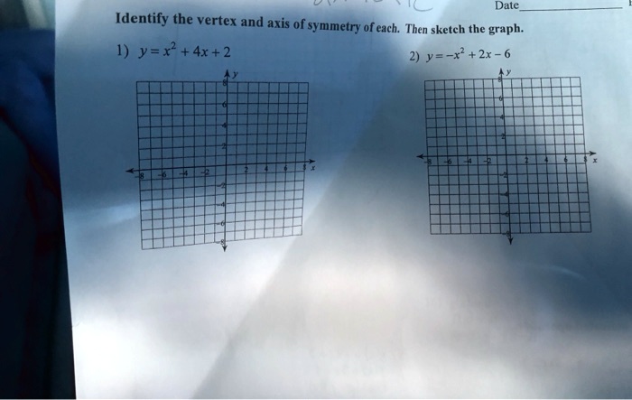 SOLVED: Dale Identify the vertex and axis of symmetry of each: Then sketch the graph 1) y=x+4x+2 ...