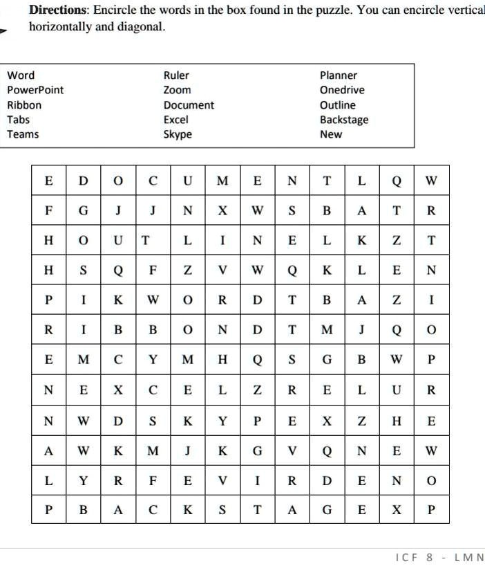 Directions: Encircle the words in the box found in the puzzle. You can ...