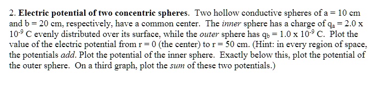 SOLVED: 2. Electric potential of two concentric spheres. Two hollow ...