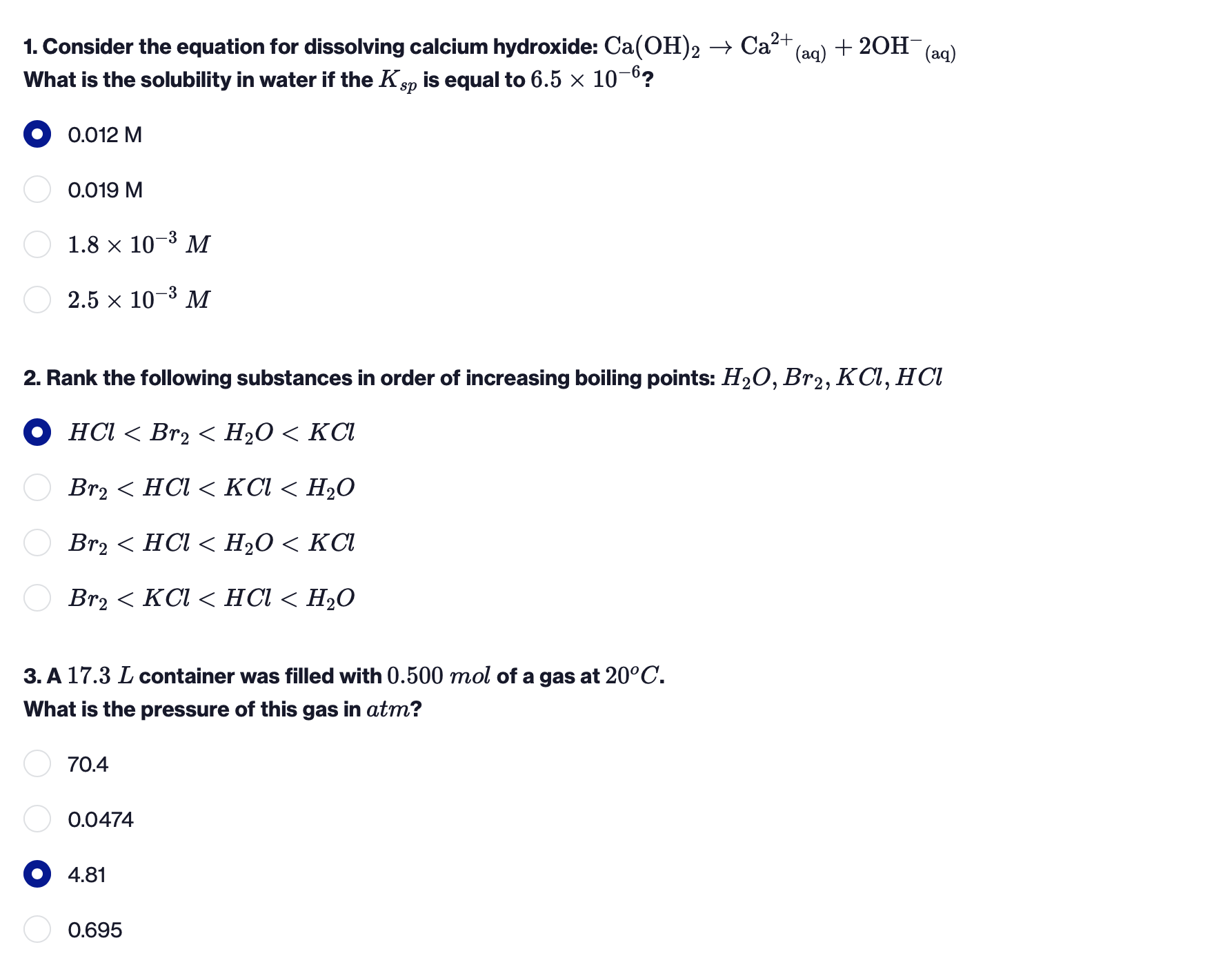SOLVED: 1. Consider the equation for dissolving calcium hydroxide: Ca ...