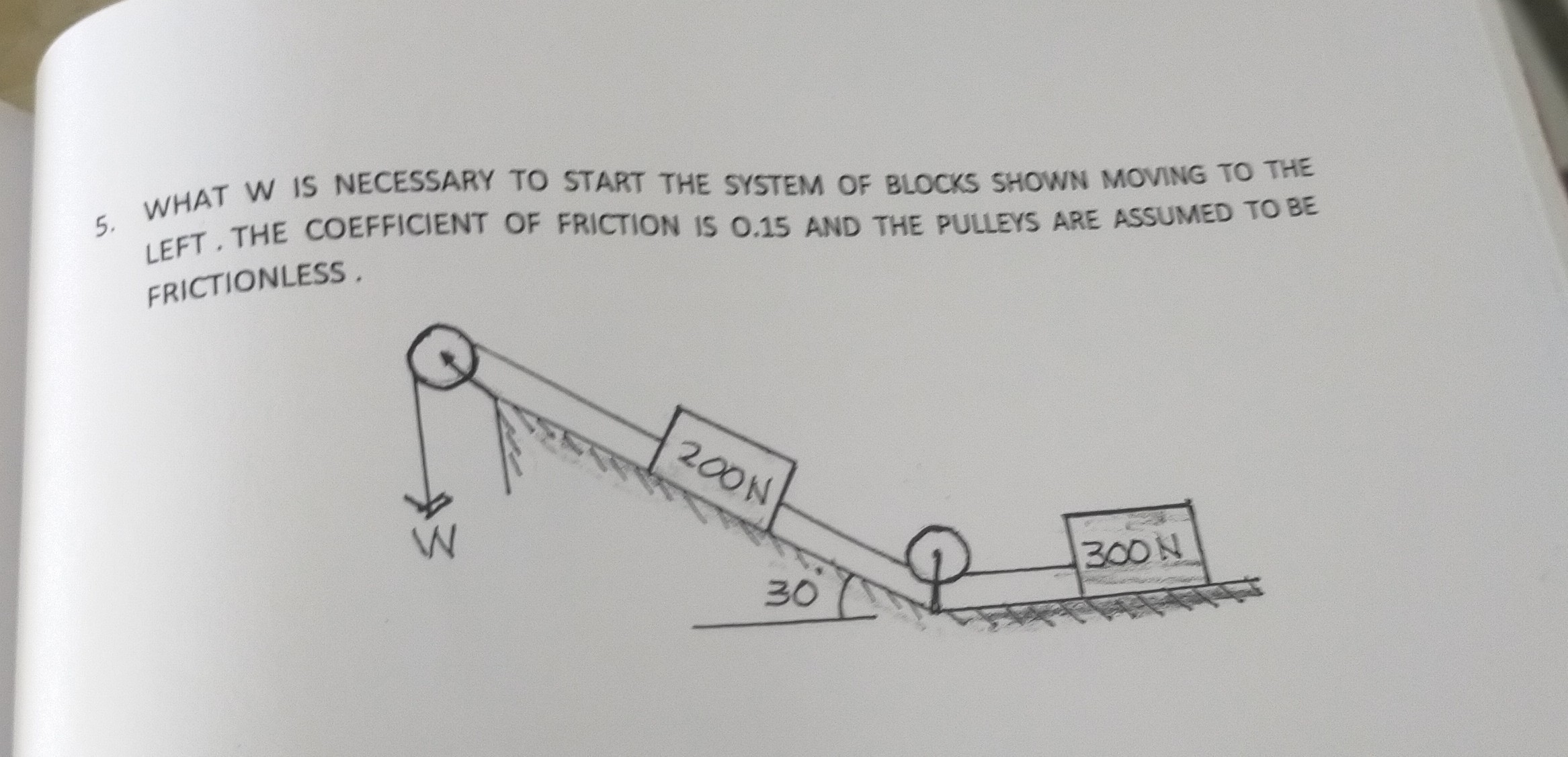 5. WHAT W IS NECESSARY TO START THE SYSTEM OF BLOCKS SHOWN MOVING TO THE LEFT. THE COEFFICIENT ...