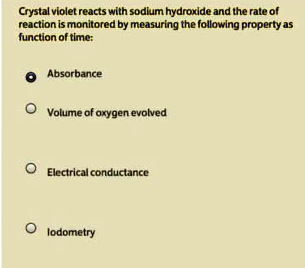 SOLVED: Crystal violet reacts with sodium hydroxide and the rate of ...