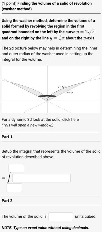 SOLVED: point) Finding the volume of solid of revolution (washer method) Using the washer method ...