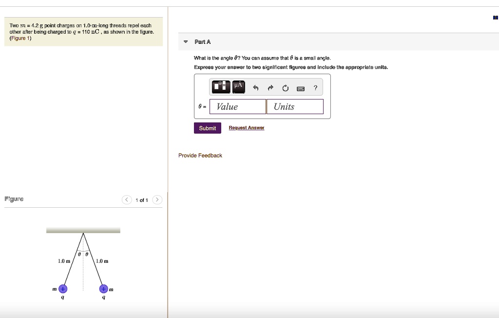 SOLVED:Two m point charges 0n 1.0-m-long treads repel each ciner after ...