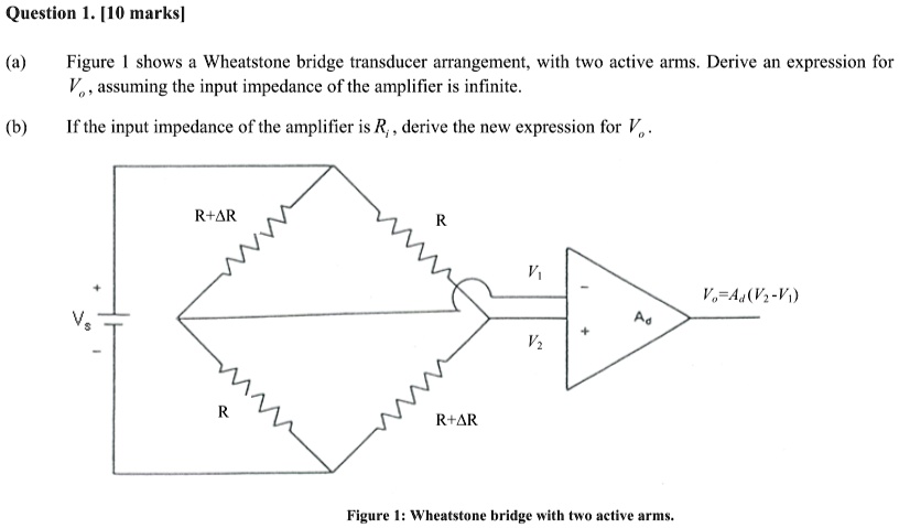 SOLVED: (a) Figure 1 shows a Wheatstone bridge transducer arrangement ...