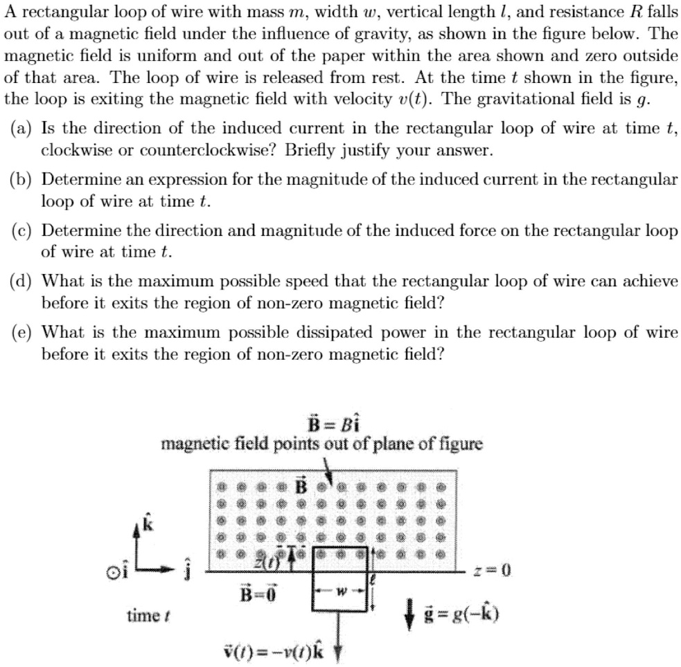 SOLVED: A rectangular loop of wire with mass m, width w, vertical ...