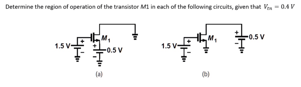 SOLVED: Determine the region of operation of the transistor M1 in each ...