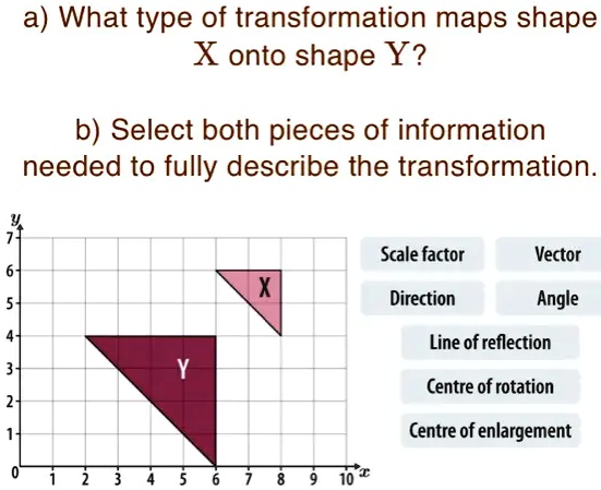 SOLVED: a) What type of transformation maps shape X onto shape Y? b) Select both pieces of ...