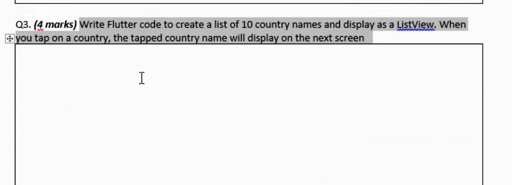 SOLVED: android studio Q3.(4 marks)Write Flutter code to create a list ... SOLVED: android studio Q3.(4 marks)Write Flutter code to create a list ...