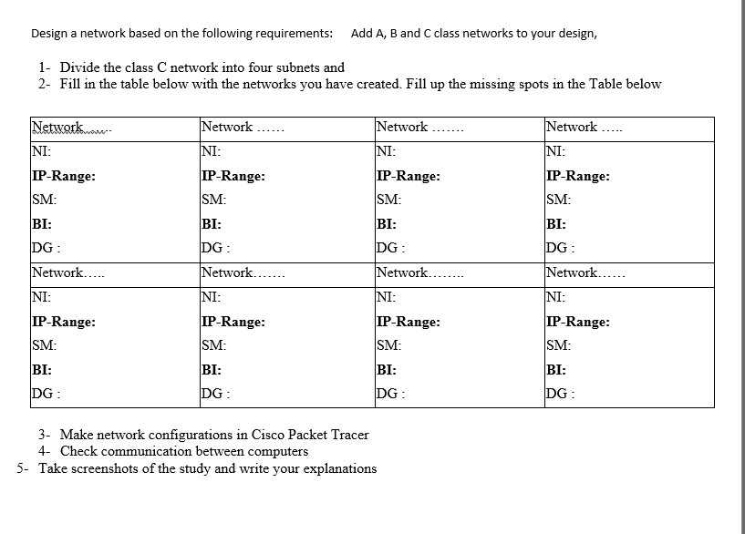 SOLVED: URGENT Computer Networks / Subnetting Questions, with Cisco Packet Tracer Design a ...