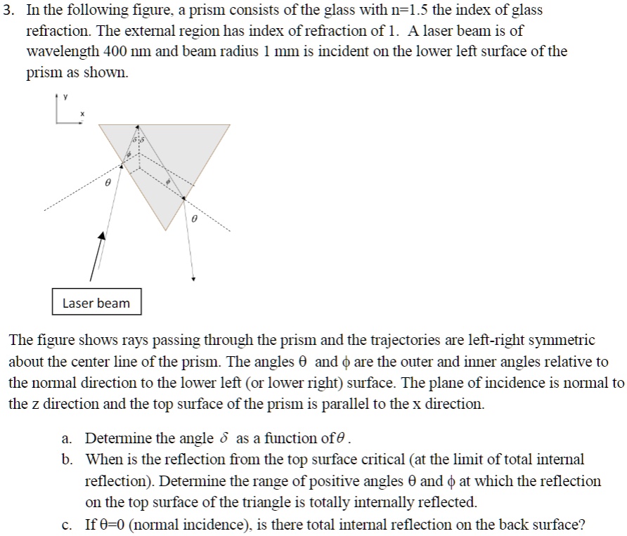SOLVED: In the following figure, a prism consists of glass with an ...