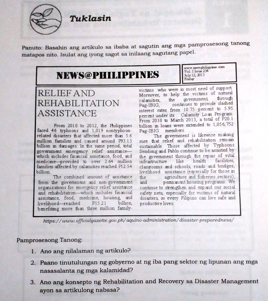 SOLVED: 1) Ano ang nilalaman ng artikulo? 2) Paano tinutulungan ng ...