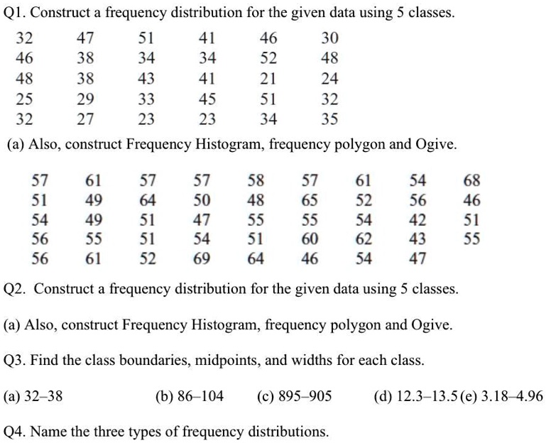 Q1. Construct a frequency distribution for the given data using 5 ...