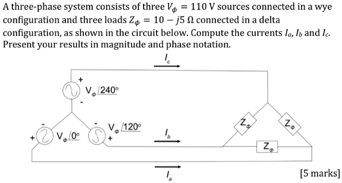 SOLVED: A three-phase system consists of three V = 110V sources ...